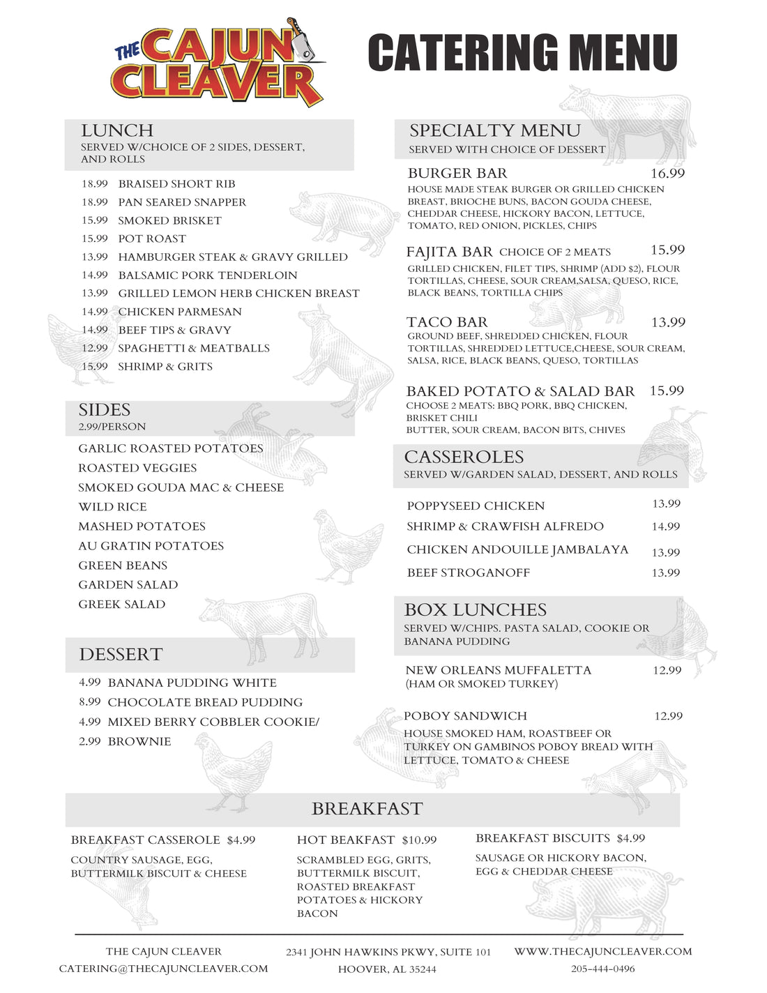 Catering Menu – Cajun Cleaver