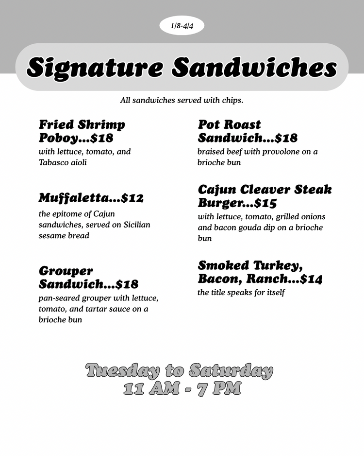 Sandwich Menu – Cajun Cleaver